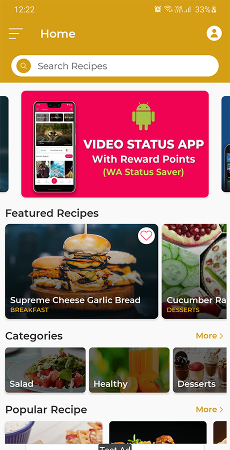 Android Recipe Book App (Cooking,Chef,Healthy Food, Admob with GDPR) by viaviwebtech
